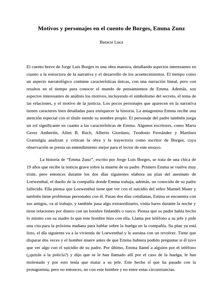 Motivos y Personajes en El Cuento de Borges, Emma Zunz | PDF | Narración | Cuentos