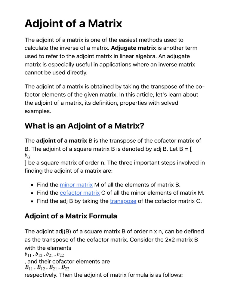 Adjoint of A Matrix - 2x2, 3x3, Formula, Properties - Adjugate | PDF ...