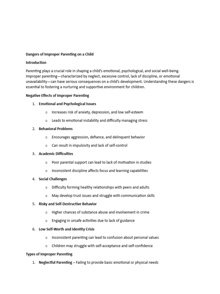 Dangers of Improper Parenting On A Child | PDF | Parenting | Disciplines