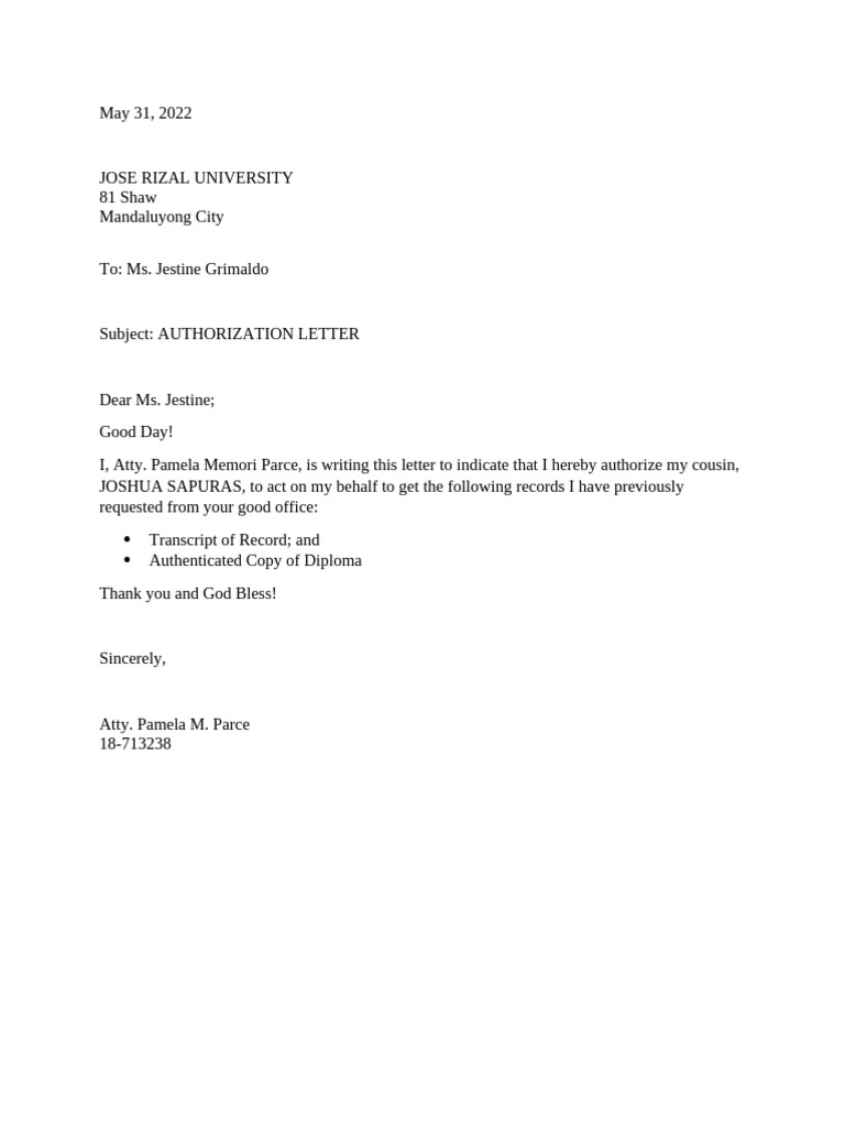Authorization Letter - Joshua.pdf | PDF