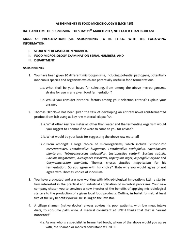 Assignments in Food Microbiology Ii 2016-2017 | PDF | Lactobacillus ...