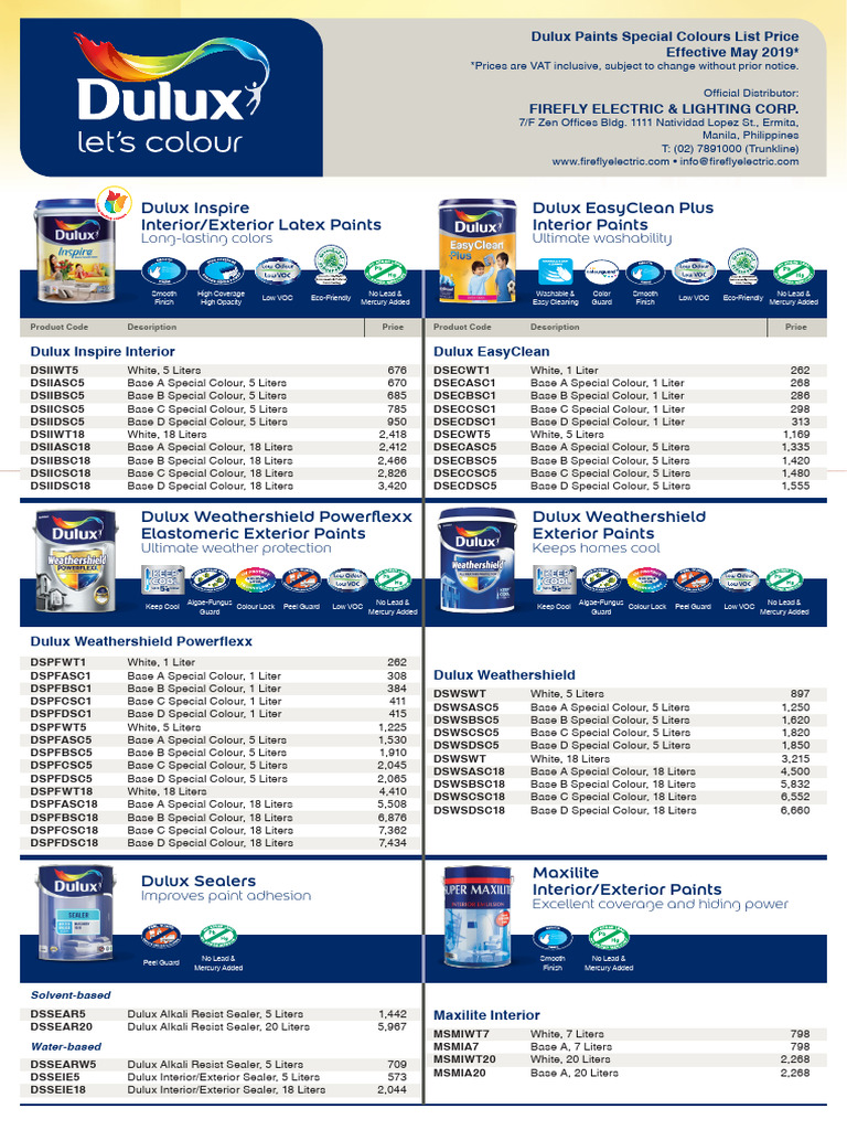 Price List Dulux Paints Special Colours May 2019 Issue | PDF | Plastic Arts | Conservation And ...