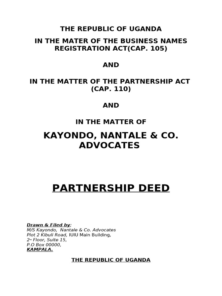 Kayondo, Nantale & Co. Partnership Deed | PDF | Partnership | Banks