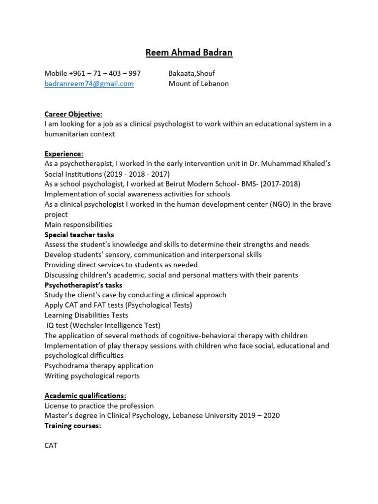 Reem Badran CV | PDF