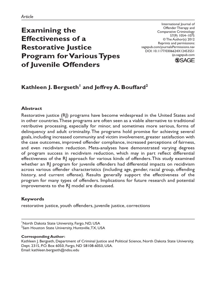 Examining The Effectiveness of A Restorative Justice Program For Various Types of Juvenile ...