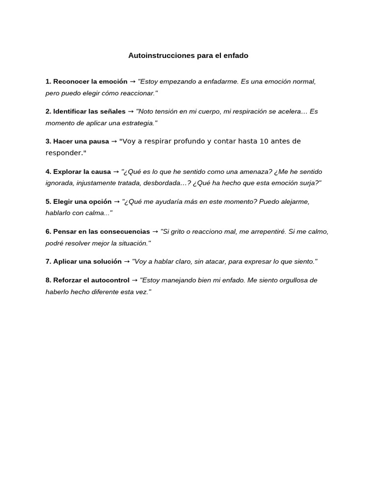 Autoinstrucciones Enfado | PDF