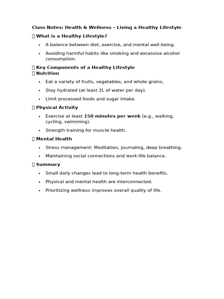Health & Wellness Class Notes | PDF