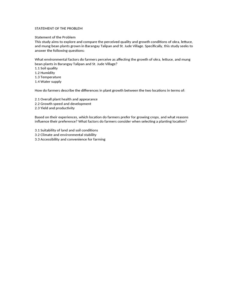 Statement of The Problem | PDF