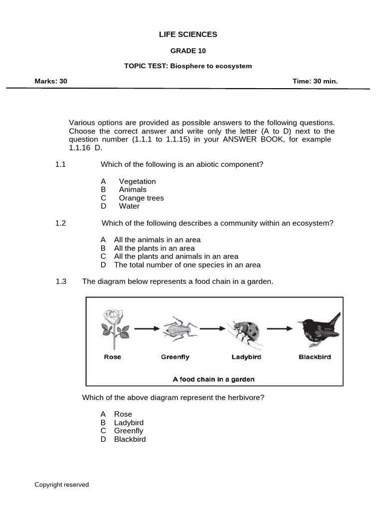 Topic Test - Biosphere To Ecosytem Final | PDF | Ecosystem | Soil