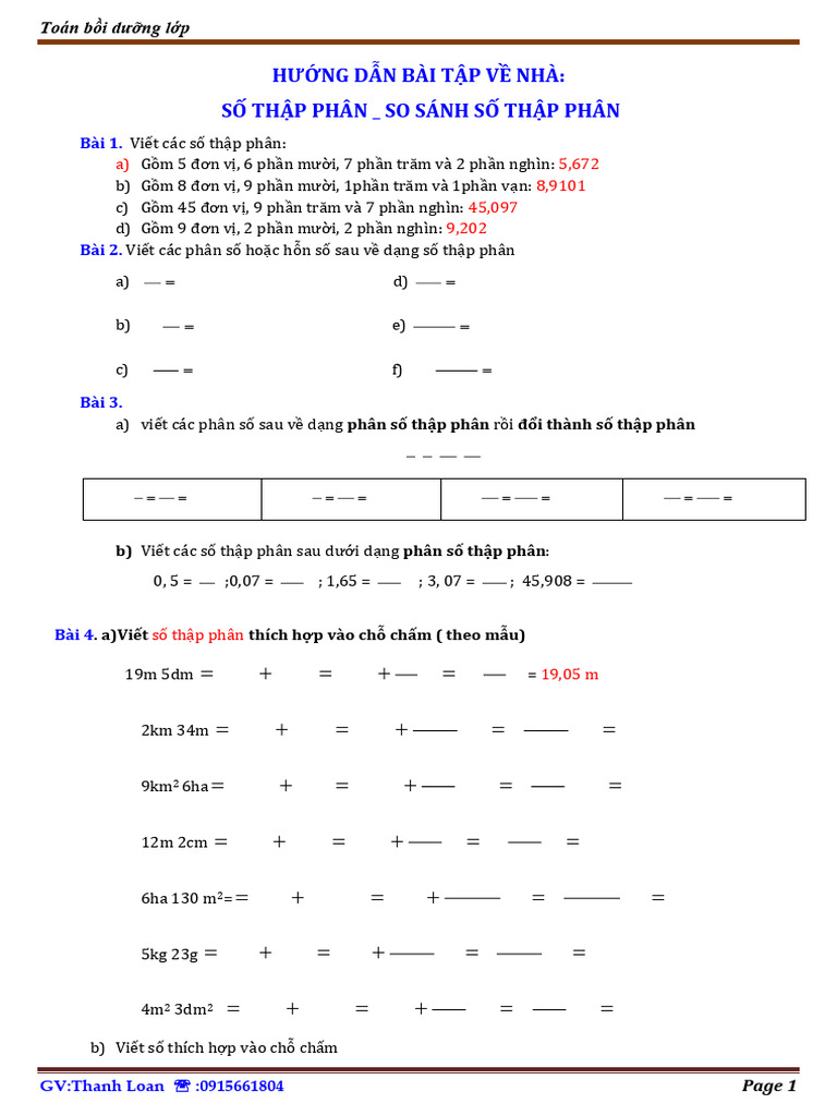 TOÁN 5-HDG BTVN (20-10) | PDF