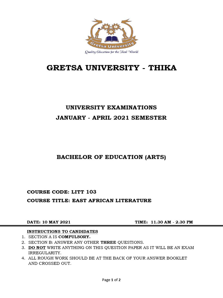 Litt 103 East African Literature | PDF | Writing
