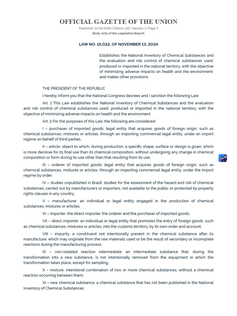 LAW NO. 15,022, OF NOVEMBER 13, 2024 - LAW NO. 15,022, OF NOVEMBER 13, 2024 - DOU - National ...