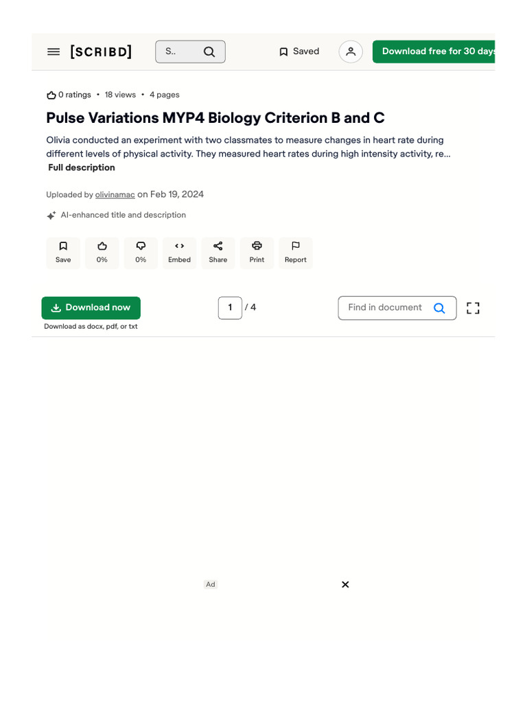 Pulse Variations MYP4 Biology Criterion B and C - PDF - Experiment ...