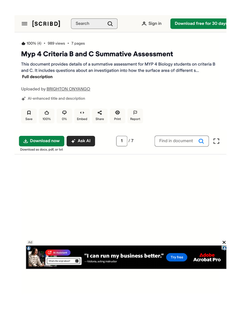 Myp 4 Criteria B and C Summative Assessment | PDF | Catalase | Hydrogen ...