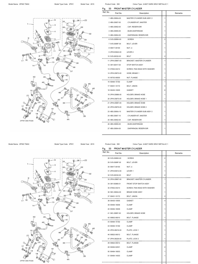 XP500 Tmax Front Master Cylinder | PDF | Screw