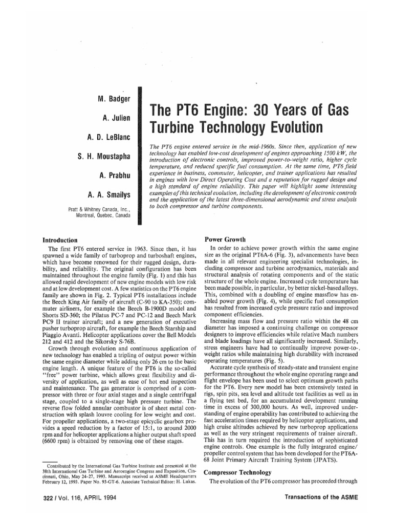 PT6 Engine: 30 Years of Evolution | PDF | Turbine | Machines