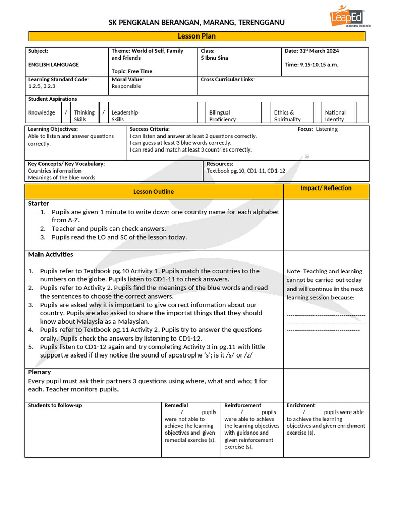 Wk 4 - 1 | PDF | Lesson Plan | Learning