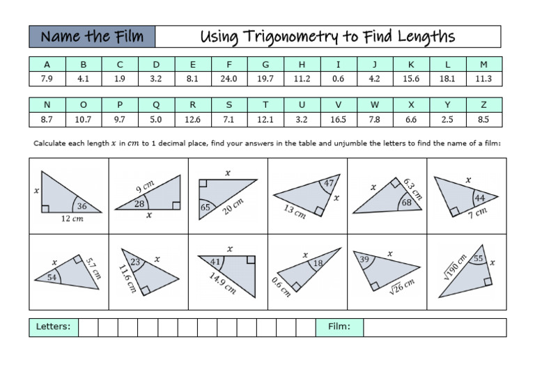 Finding Lengths Using Trigonometry Name The Film | PDF