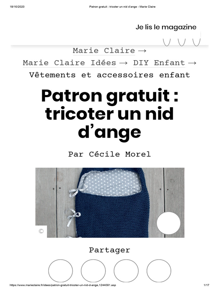 Patron gratuit pour tricoter un nid d'ange | PDF | Couture | Tricot