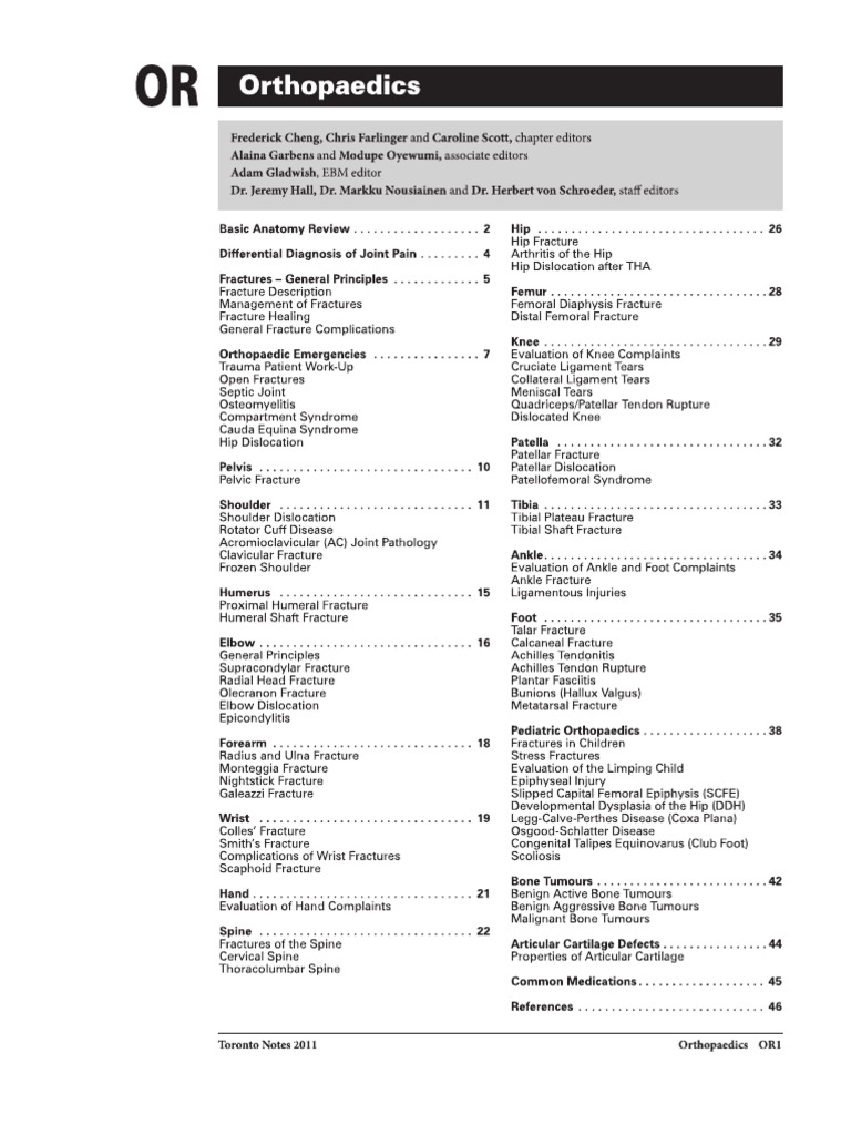 Toronto+Notes+2011+ +21.+orthopaedics | PDF | Elbow | Shoulder