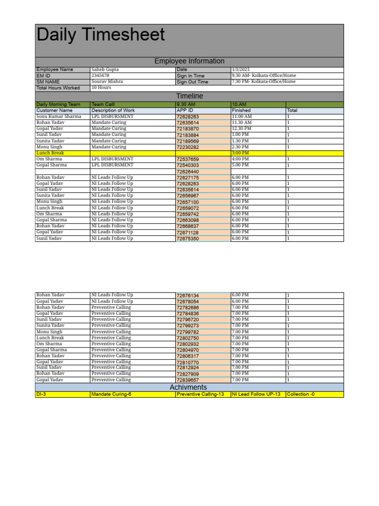 Daily TimeSheet - Sales Executives | PDF
