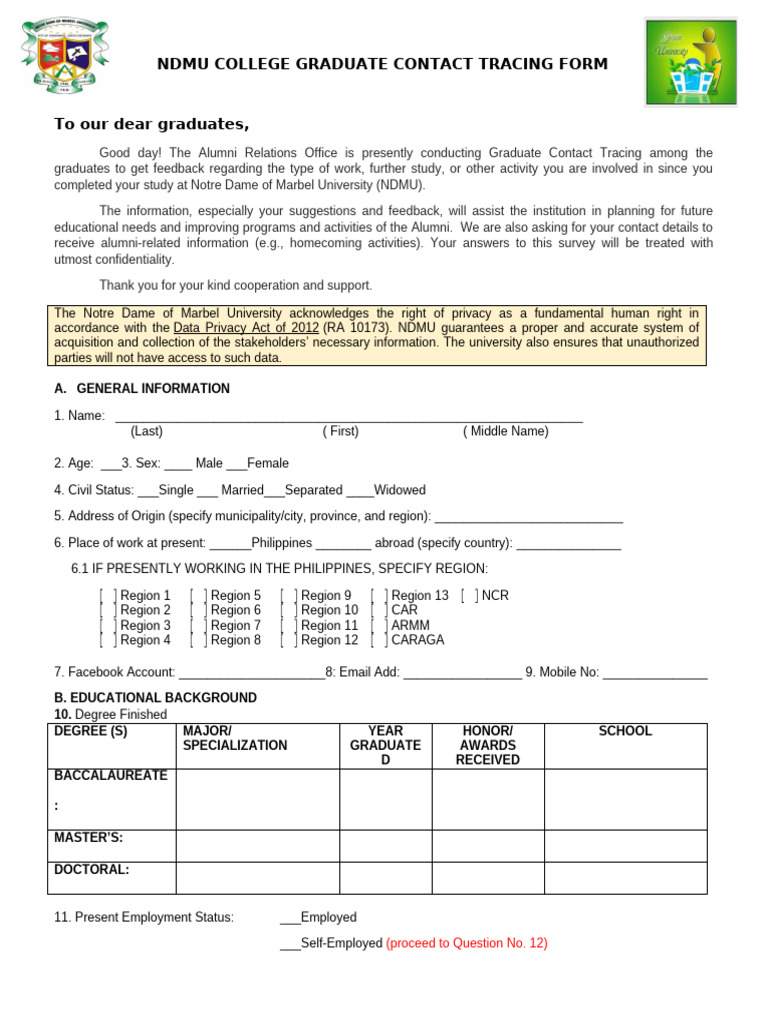 Ndmu Contact Tracing Form | PDF