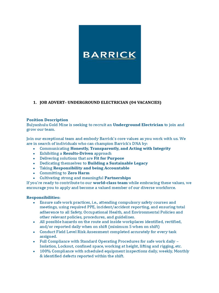 Barrick Vacancies February | PDF | Cisco Certifications | Safety