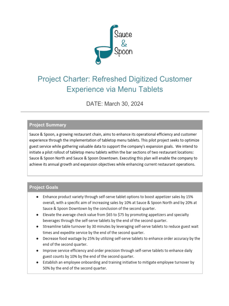 project-charter | PDF | Menu | Restaurants