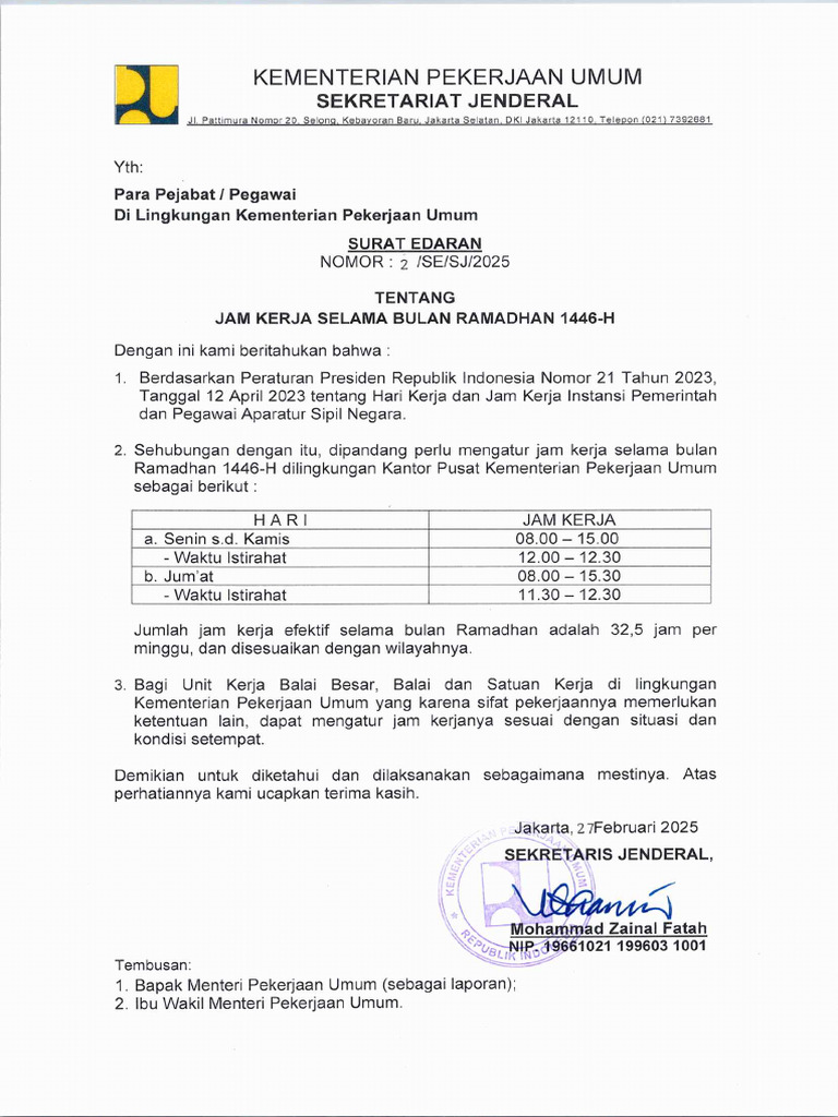 SE - Jam Kerja Selama Bulan Ramadhan 1446-H | PDF