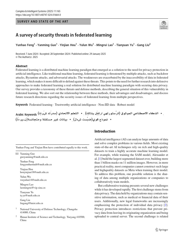 A survey of security threats in federated learning | PDF | Applied ...