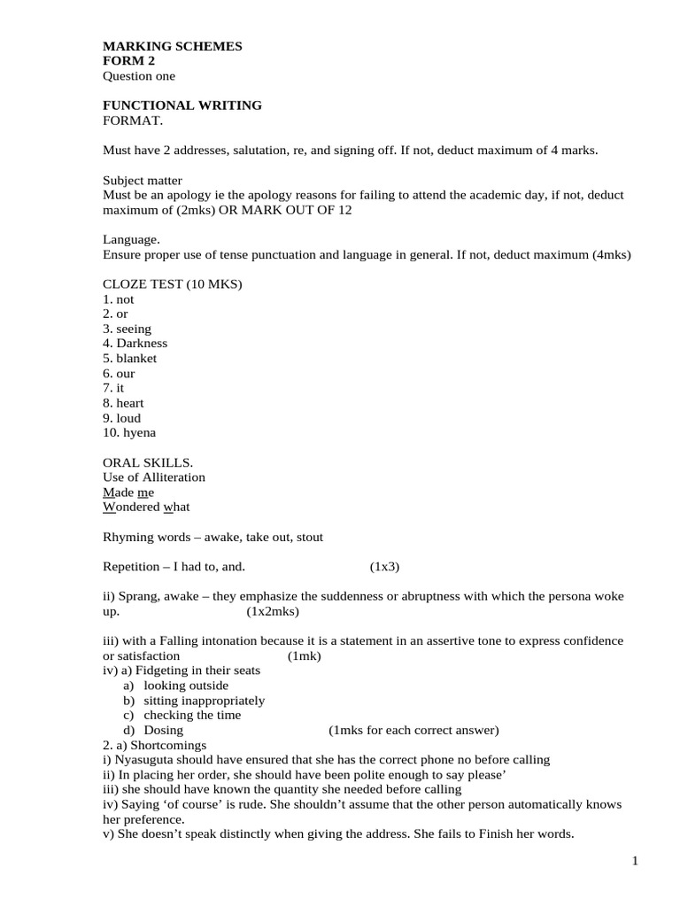 English MSForm 2 End Term 1 Exam 2021 Teacher.co .Ke | PDF | Grammar ...