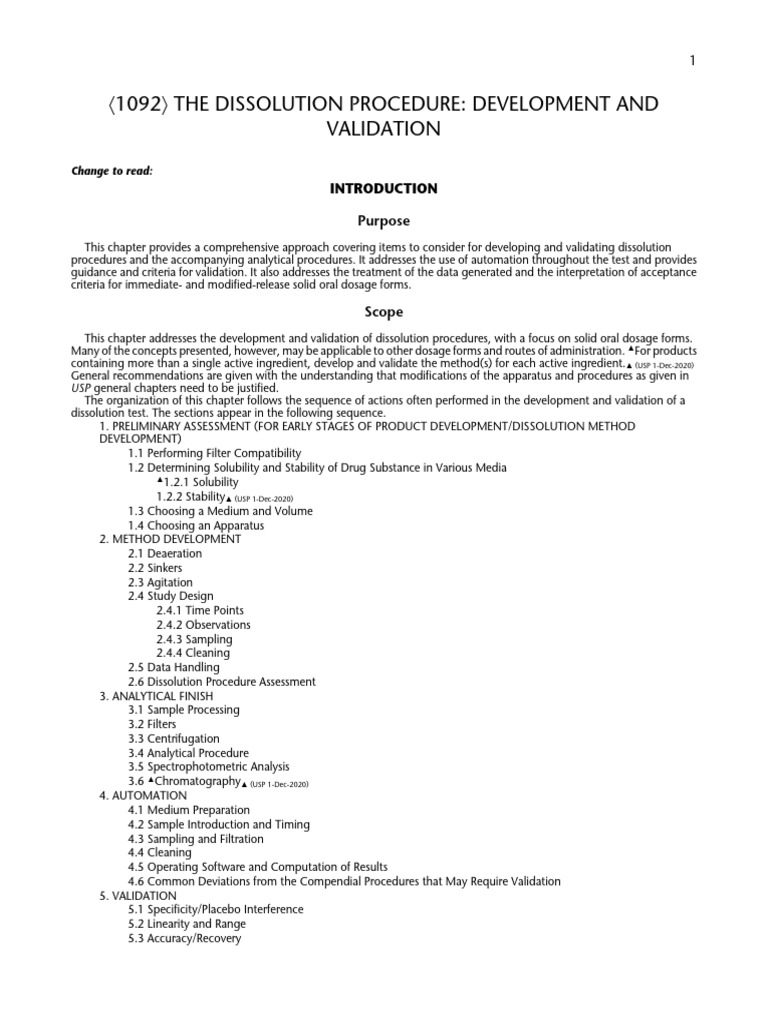 〈1092〉 the Dissolution Procedure Development and Validation | PDF | Filtration | Solubility