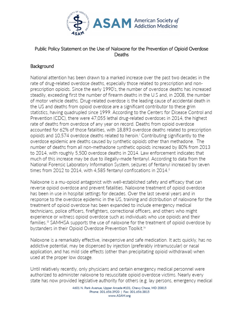 Use of Naloxone For The Prevention of Opioid Overdose Deaths Final ...