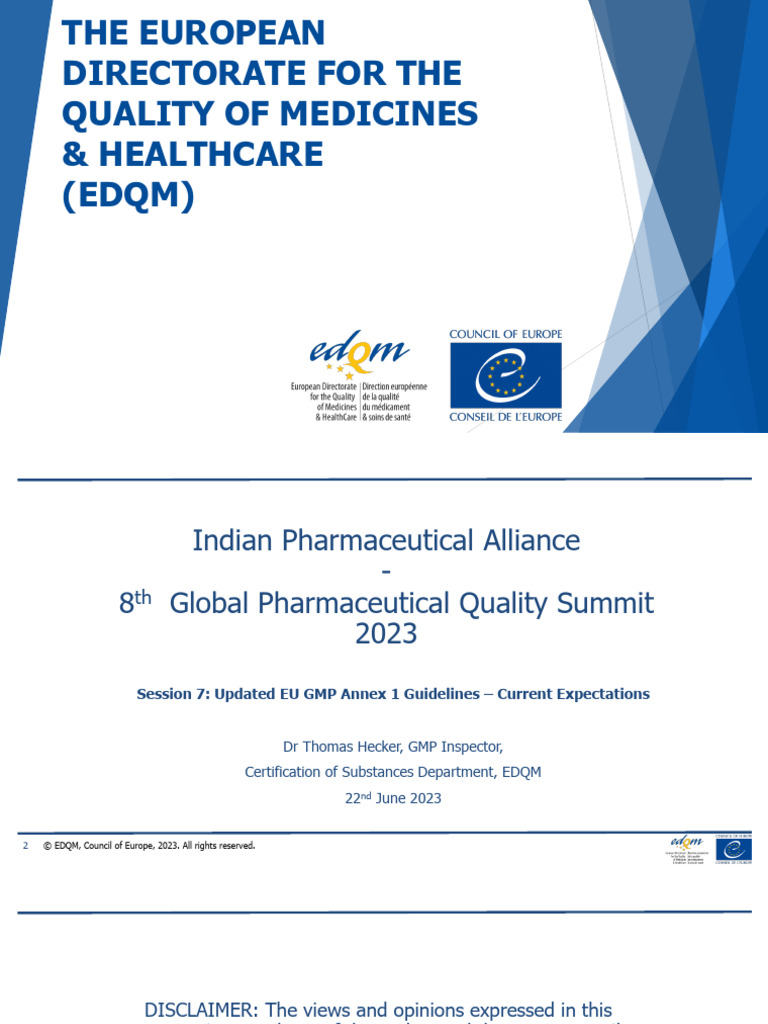 Presentation On Updated EU GMP Annex 1 Guidelines Current Expectations ...