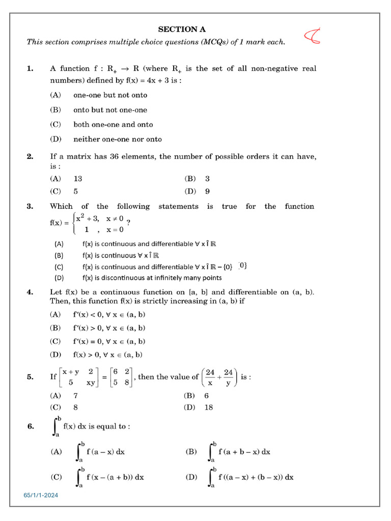 65-1-1 Maths 2024 PYP | PDF