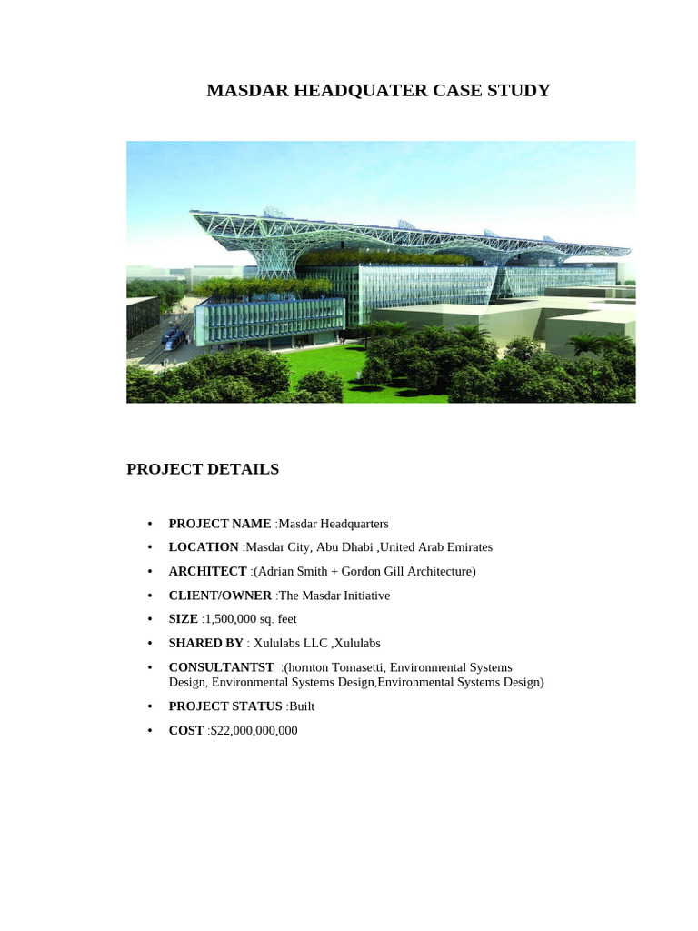 Masdar Headquater Case Study | PDF | Sustainable Design | Energy Conservation