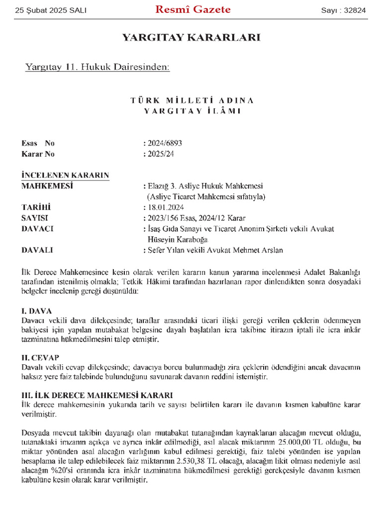 Resmî Gazete: 25 Şubat 2025 SALI Sayı: 32824 | PDF