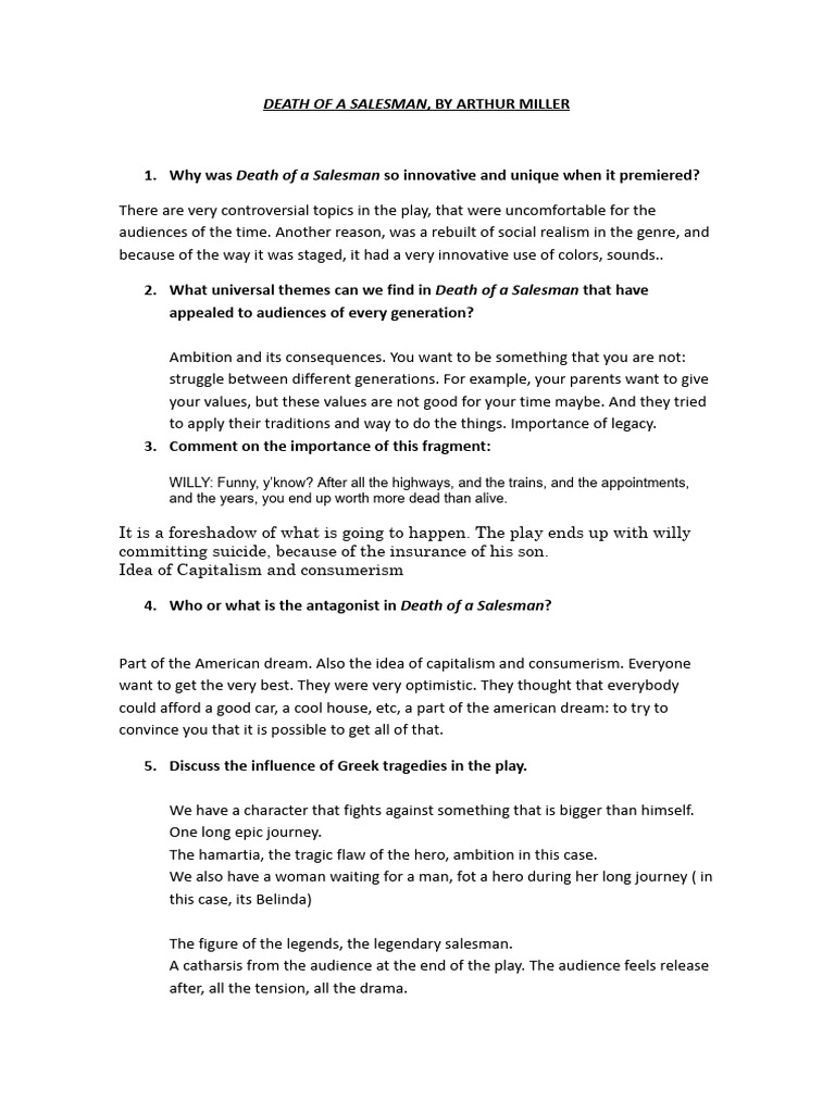Death of A Salesman (Worksheet) | PDF