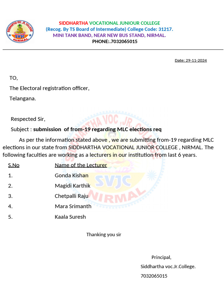 MLC Elections Submission from Siddhartha College | PDF