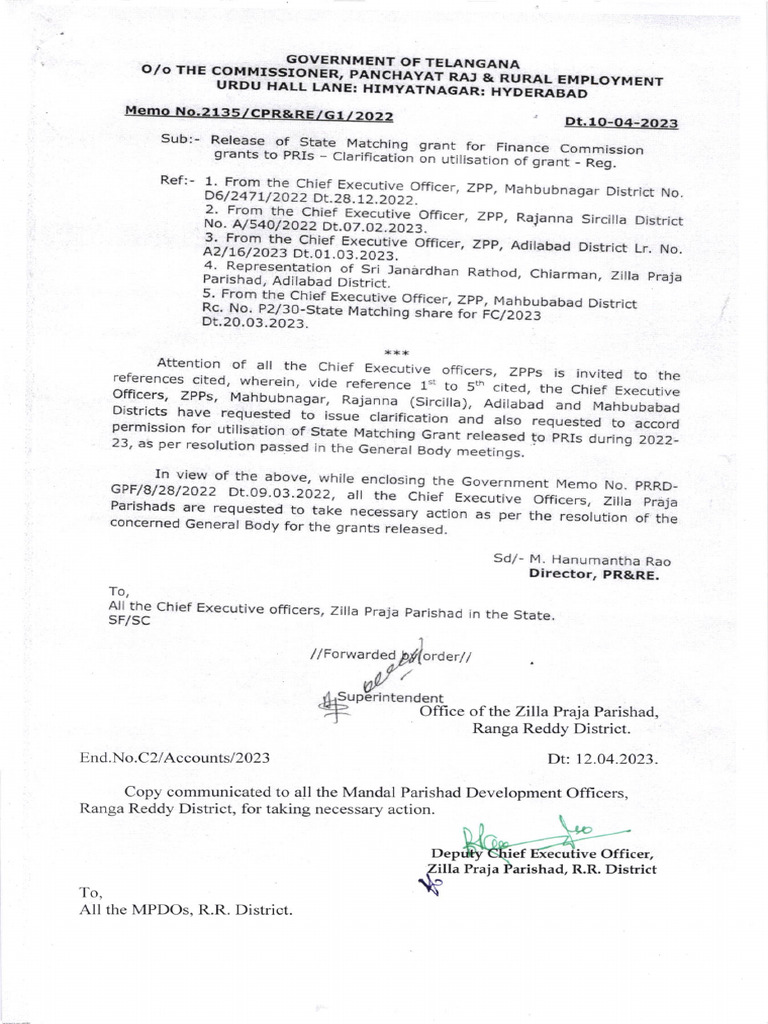Telangana State Grant Utilization Memo | PDF | Computational Complexity ...