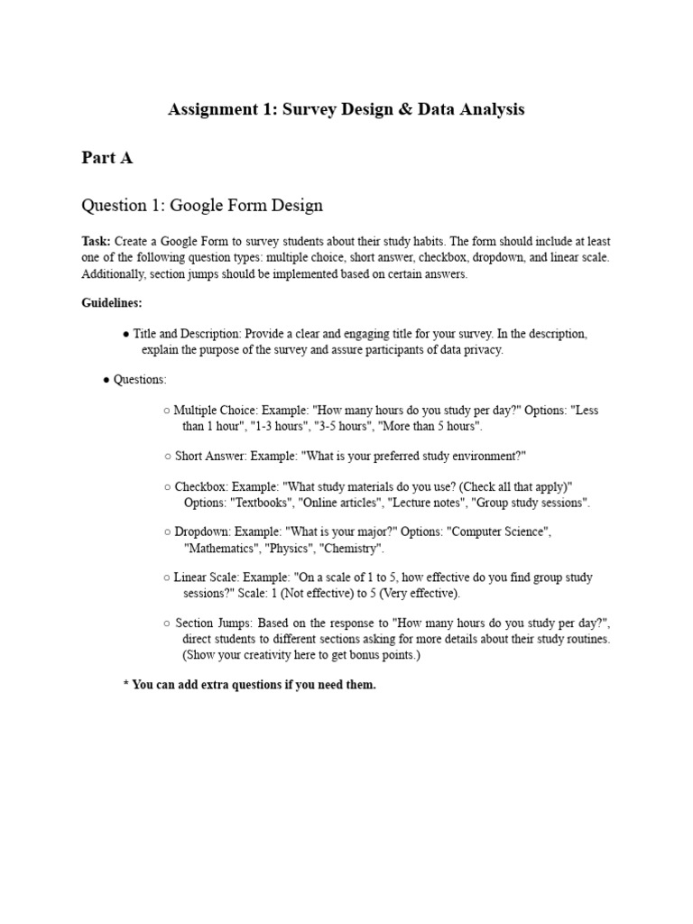 Assignment 1 - Survey Design & Data Analysis | PDF | Spreadsheet | Chart
