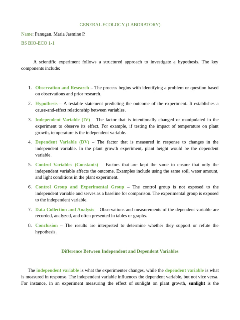 Observation and Research: General Ecology (Laboratory) Name Bs Bio-Eco ...
