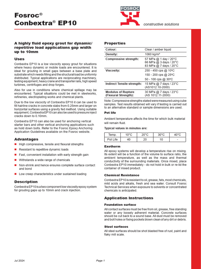 Fosroc Conbextra EP10 TDS | PDF | Epoxy | Viscosity