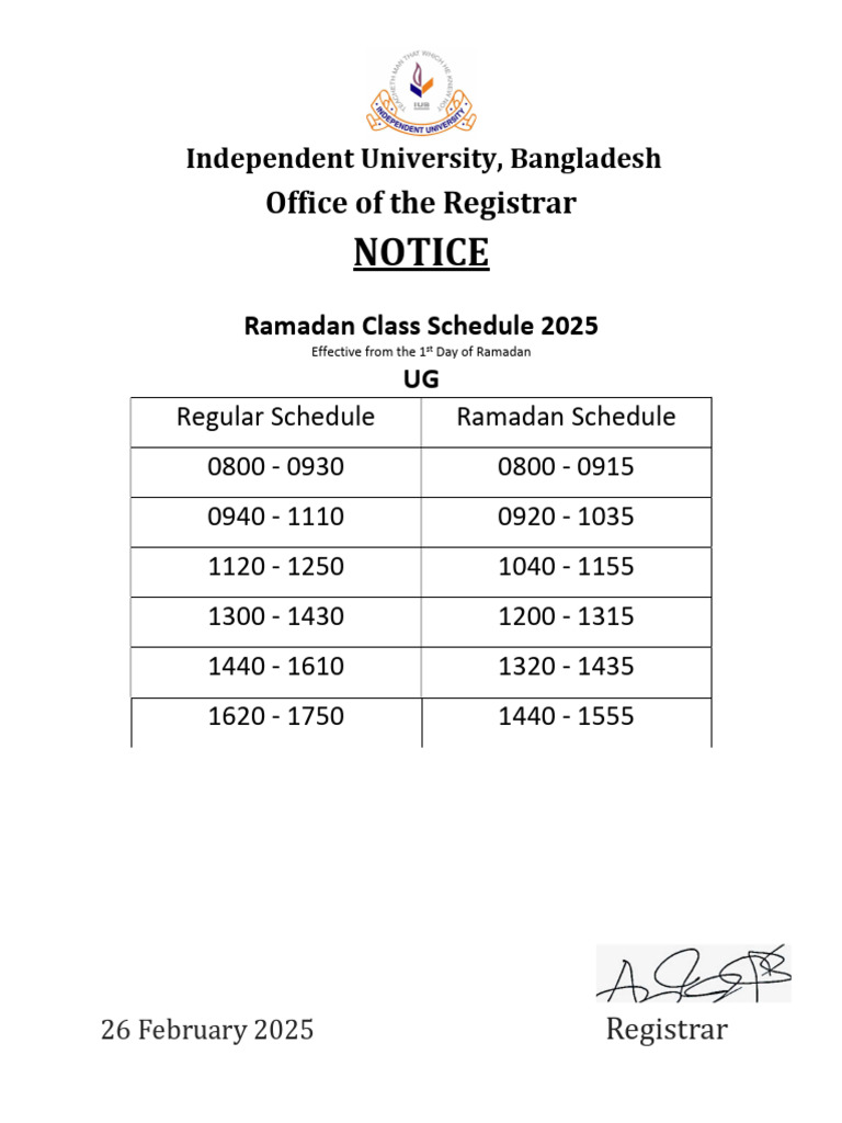 Ramadan Class Schedule 2025 | PDF