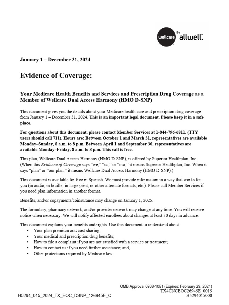 H5294 015 2024 TX Eoc DSNP 126945e C | PDF | Medicare (United States ...