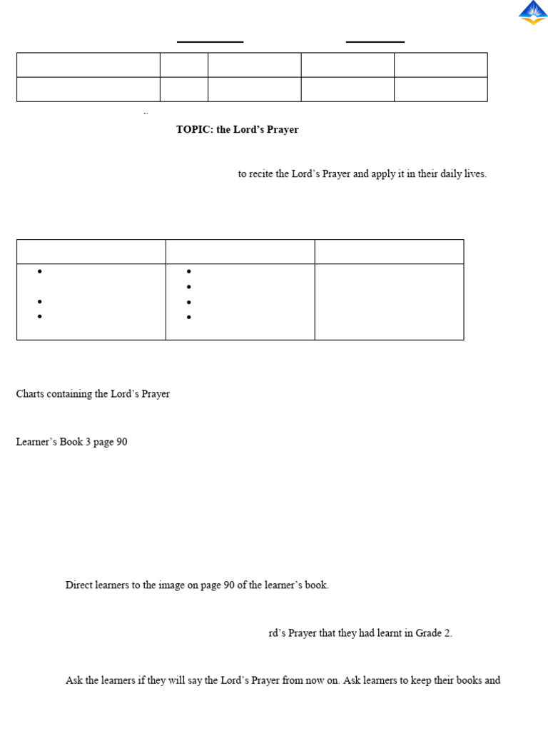 GRADE 3 The Church Lesson Plans Cre Word Format | PDF | Learning | Prayer