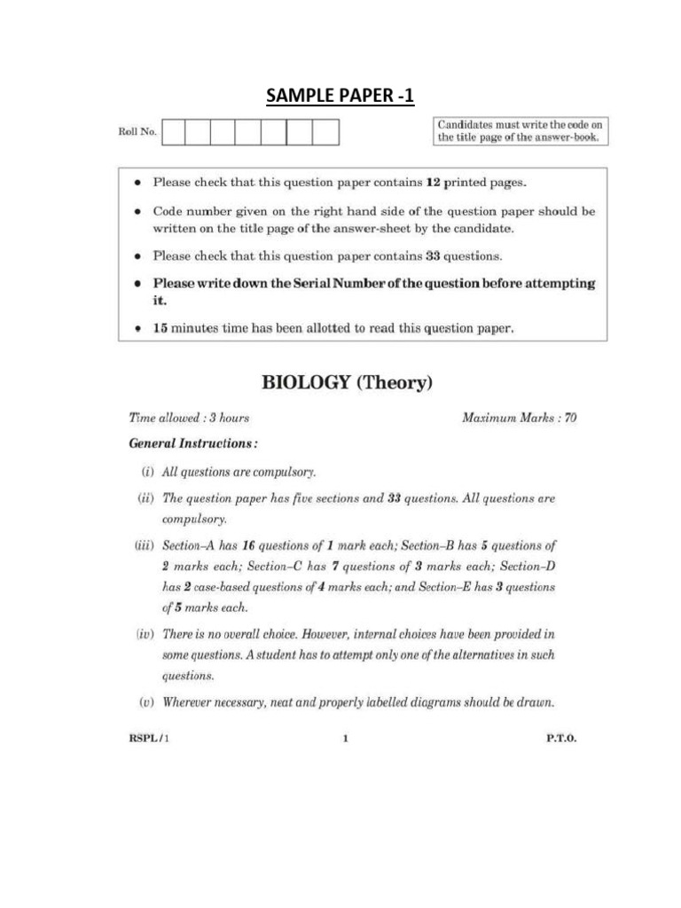 Sample Paper - 1 Biology | PDF