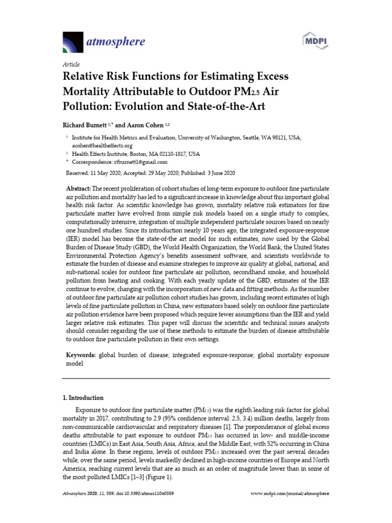 Relative Risk Functions For Estimating Excess Mort | PDF | Particulates ...