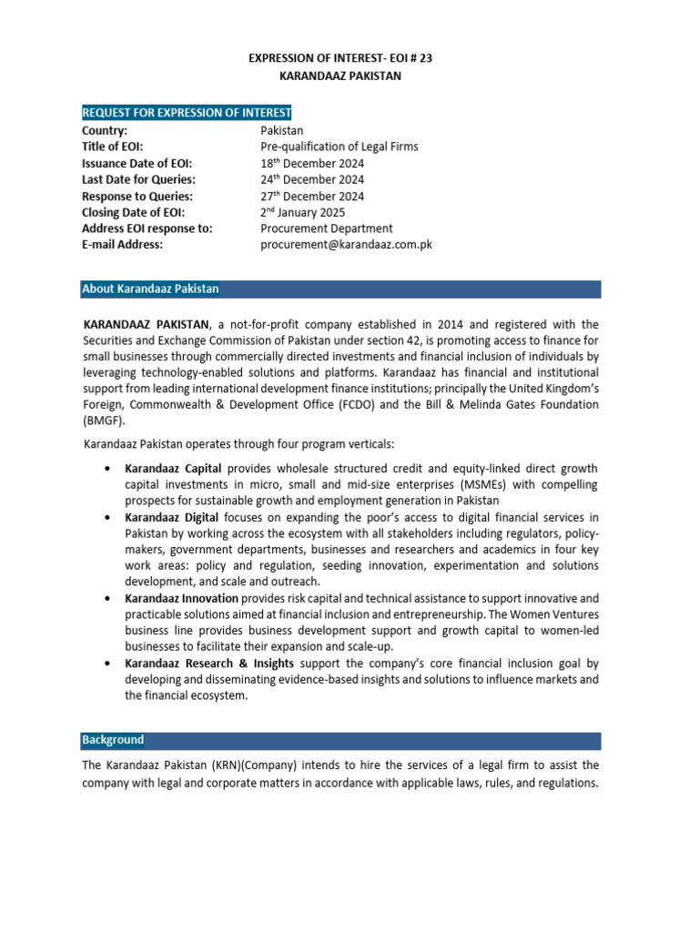 EOI - 23 Terms - of - Reference | PDF | Capital Market | Equity (Finance)