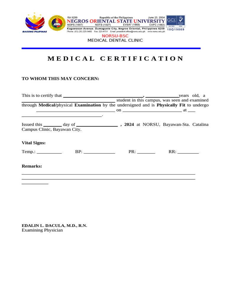 Medical Certificate OJT New | PDF